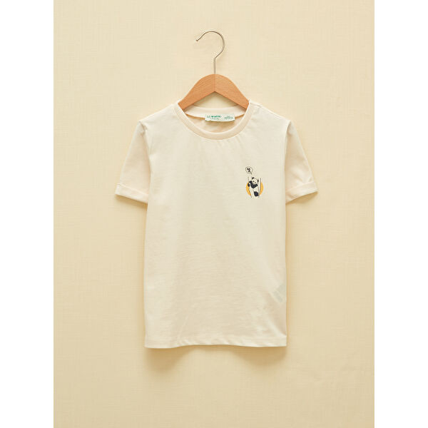 Bisiklet Yaka Baskılı Kısa Kollu Organik Pamuklu Kız Çocuk Tişört