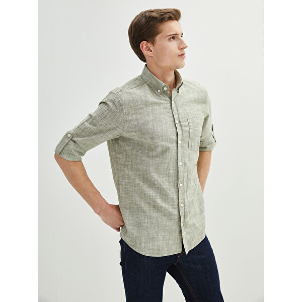 LCW BASIC Regular Fit Uzun Kollu Keten Erkek Gömlek LCW BASIC Regular Fit Uzun Kollu Keten Erkek Gömlek