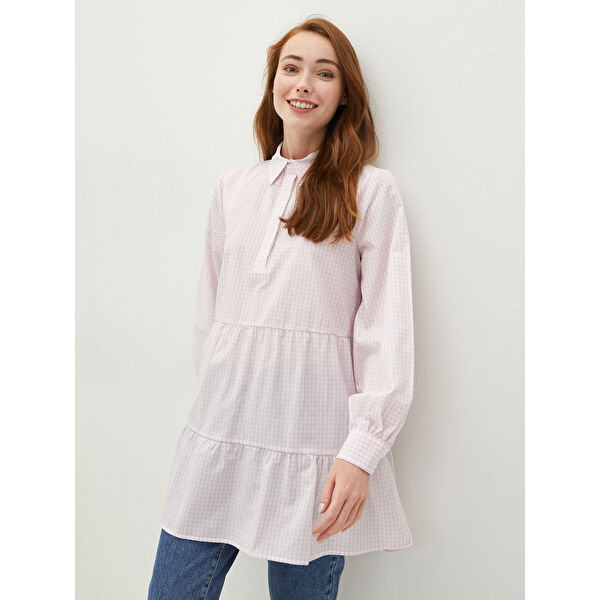 MODEST Düğmeli Gömlek Yaka Ekose Uzun Kollu Kadın Tunik