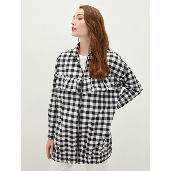 MODEST Dik Yaka Ekose Uzun Kollu Oversize Kadın Tunik