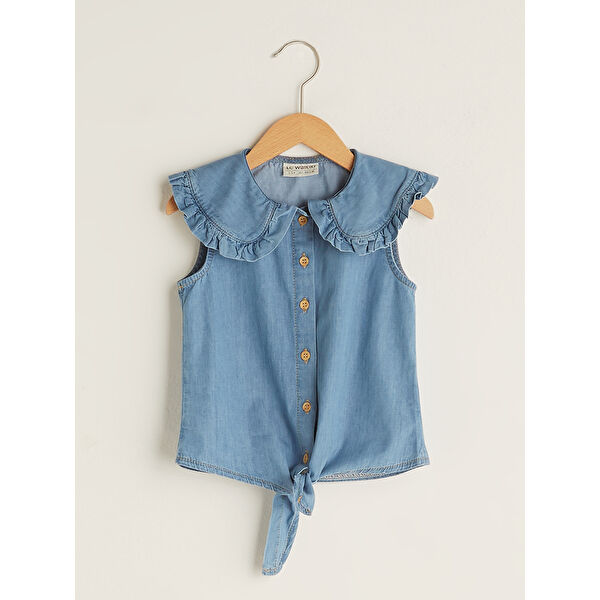 Bisiklet Yaka Fırfır Detaylı Kız Çocuk Jean Gömlek Bisiklet Yaka Fırfır Detaylı Kız Çocuk Jean Gömlek