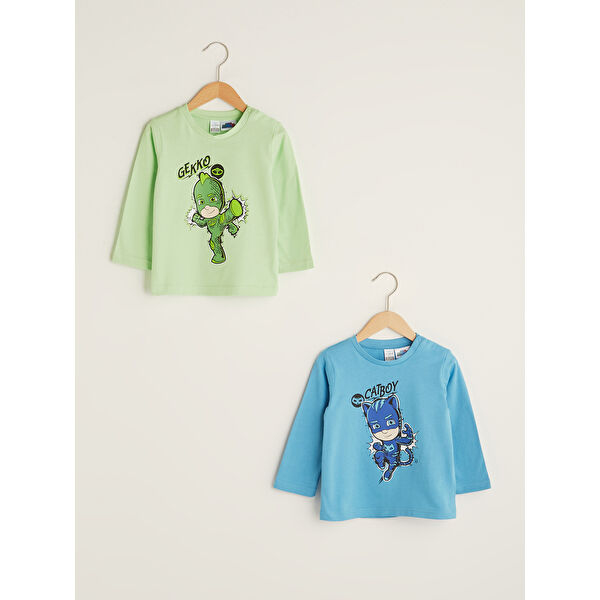 Bisiklet Yaka Uzun Kollu Pijamaskeliler Baskılı Tişört 2'li Bisiklet Yaka Uzun Kollu Pijamaskeliler Baskılı Tişört 2'li