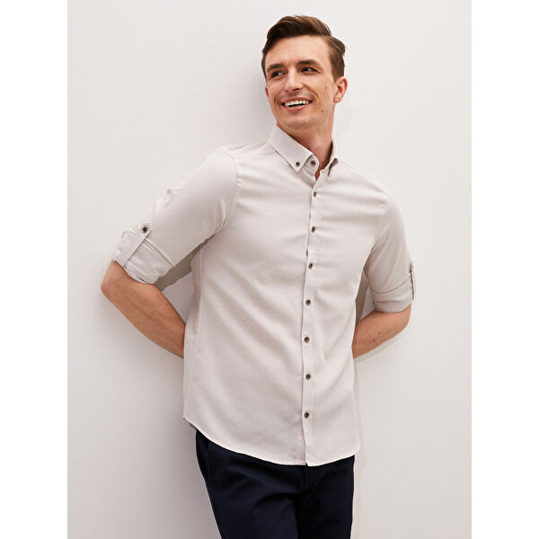 LCW CLASSIC LCW GREEN Slim Fit Uzun Kollu Armürlü Erkek Gömlek