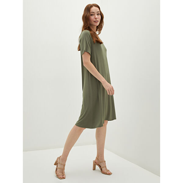 LCW CLASSIC U Yaka Düz Kısa Kollu A Kesim Kadın Elbise