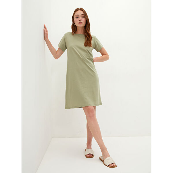 LCW CLASSIC Bisiklet Yaka Düz Kısa Kollu A Kesim Kadın Elbise