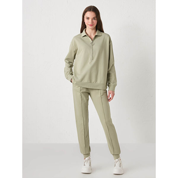 LCW VISION Ceket Yaka Fermuar Detaylı Düz Kadın Sweatshirt LCW VISION Ceket Yaka Fermuar Detaylı Düz Kadın Sweatshirt