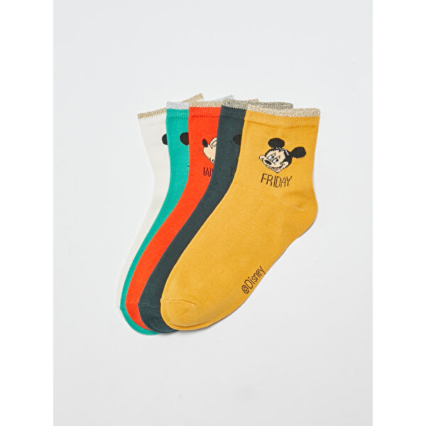 LCW DREAM Mickey Mouse Baskılı Pamuklu Kadın Soket Çorap 5'li