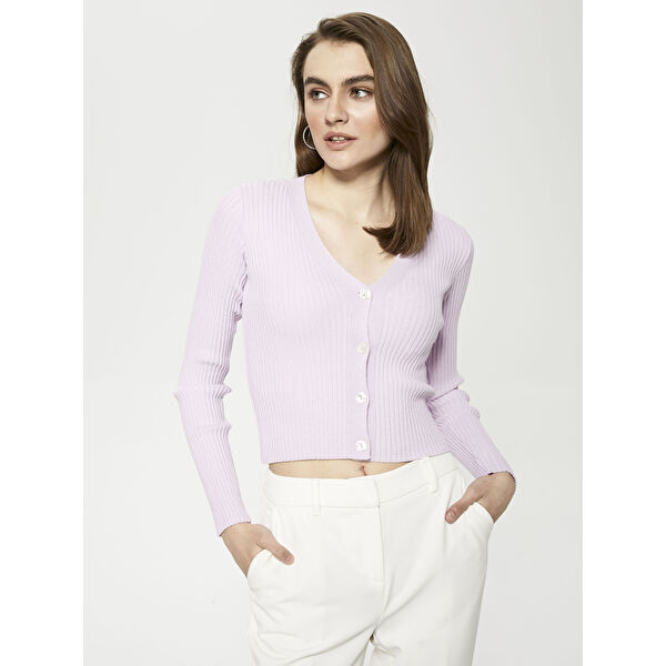 LCW VISION V Yaka Düz Kadın Triko Hırka ve Atlet