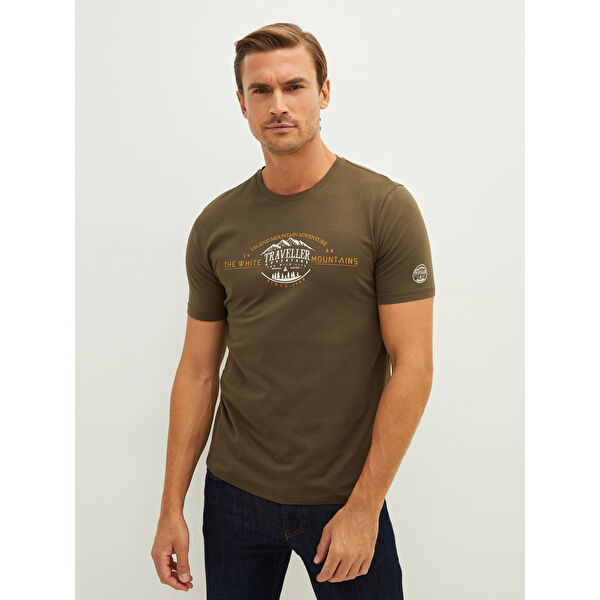 Bisiklet Yaka Kısa Kollu Baskılı Penye Erkek Tişört