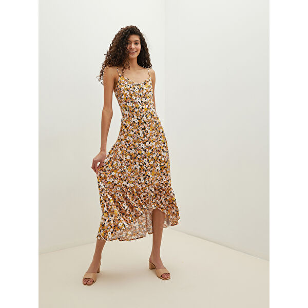 LCW CASUAL Askılı Çiçek Baskılı Düğme Kapamalı Viskon Kadın Elbise