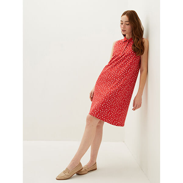 LCW CLASSIC Polo Yaka Çiçekli Kolsuz Pike Kumaş Kadın Elbise