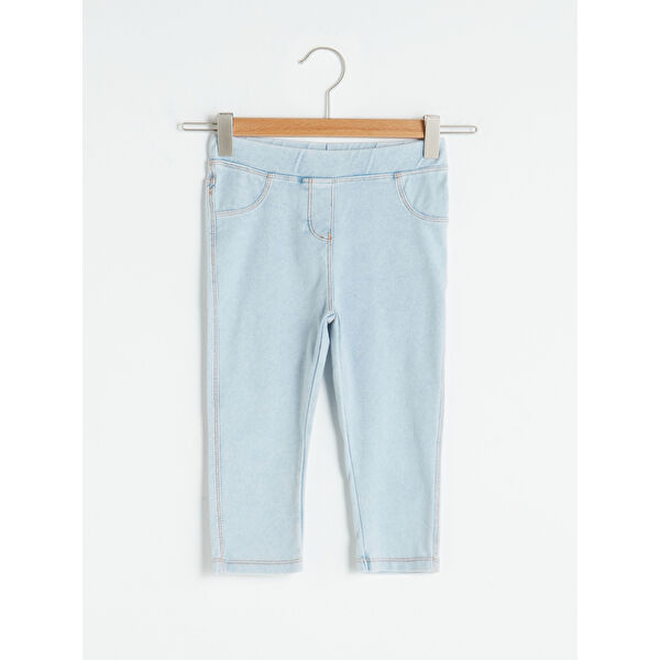 Beli Lastikli Basic Kız Çocuk Denim Görünümlü Tayt