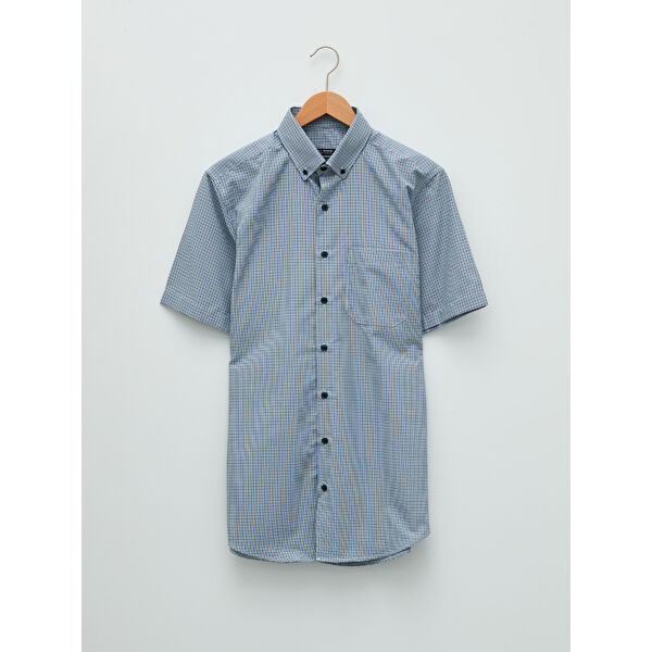 LCW FORMAL Regular Fit Kısa Kollu Ekose Armürlü Erkek Gömlek