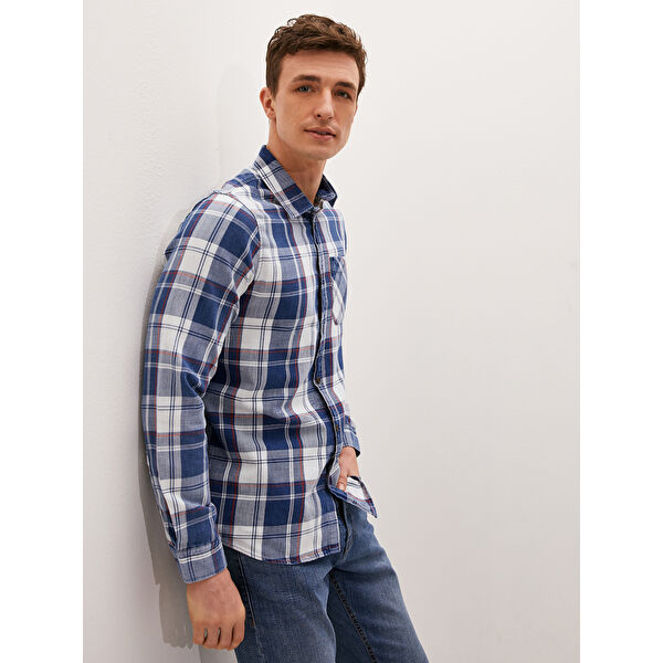 Slim Fit Uzun Kollu Ekose Gabardin Erkek Gömlek Slim Fit Uzun Kollu Ekose Gabardin Erkek Gömlek