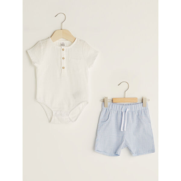 Bisiklet Yaka Kısa Kollu Basic Erkek Bebek Exclusive Çıtçıtlı Body ve Şort 2'li Takım Bisiklet Yaka Kısa Kollu Basic Erkek Bebek Exclusive Çıtçıtlı Body ve Şort 2'li Takım