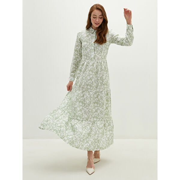 MODEST Gömlek Yaka Çiçek Desenli Uzun Kollu Kadın Elbise MODEST Gömlek Yaka Çiçek Desenli Uzun Kollu Kadın Elbise