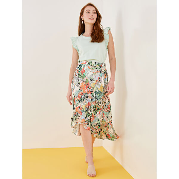 LCW CLASSIC Bisiklet Yaka Fırfır Detaylı Kolsuz Pamuklu Kadın Tişört