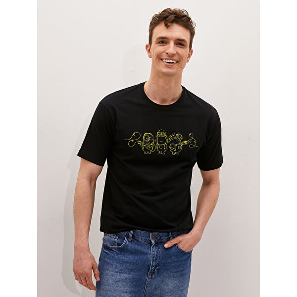 Bisiklet Yaka Kısa Kollu Minyonlar Baskılı Penye Erkek Tişört