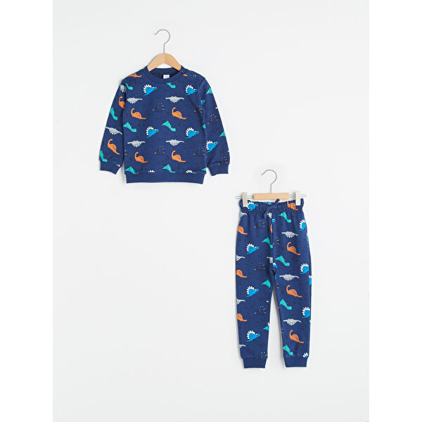 Bisiklet Yaka Uzun Kol Baskılı Erkek Bebek Sweatshirt ve Jogger Pantolon 2'li Takım Bisiklet Yaka Uzun Kol Baskılı Erkek Bebek Sweatshirt ve Jogger Pantolon 2'li Takım