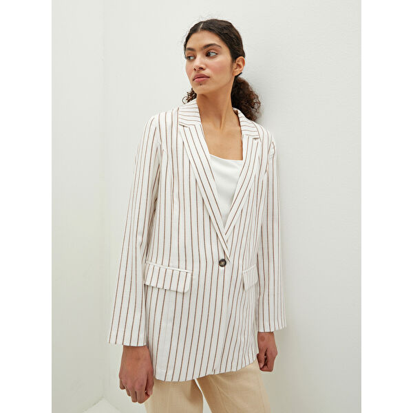 LCW VISION Çizgili Düğme Kapamalı Uzun Kollu Kadın Blazer Ceket