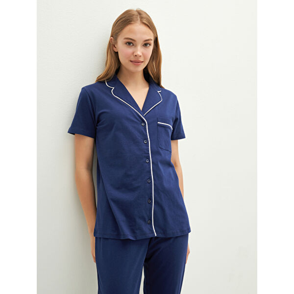 LCW DREAM Gömlek Yaka Düz Cep Detaylı Kısa Kollu Pamuklu Kadın Pijama Takımı