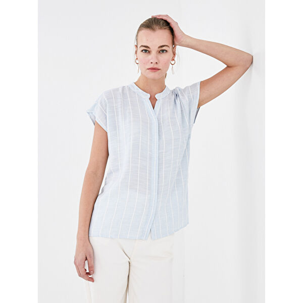LCW CLASSIC Kaçık Yaka Çizgili Kısa Kollu Kadın Gömlek