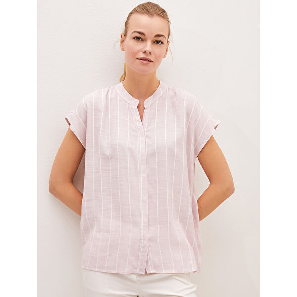 LCW CLASSIC Kaçık Yaka Çizgili Kısa Kollu Kadın Gömlek