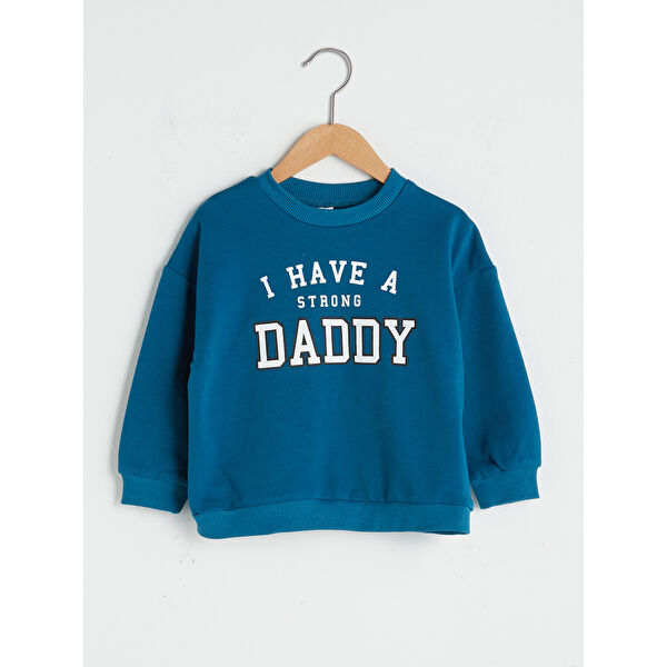 Bisiklet Yaka Uzun Kol Yazı Baskılı Erkek Bebek Sweatshirt