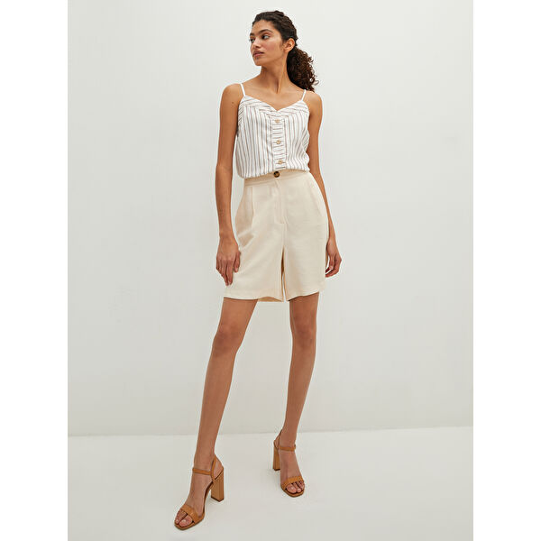 LCW VISION V Yaka Çizgili Askılı Önden Düğmeli Kadın Bluz