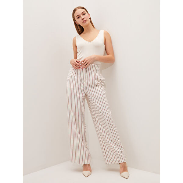LCW VISION Yüksek Bel Bol Fit Çizgili Geniş Paça Kadın Pantolon
