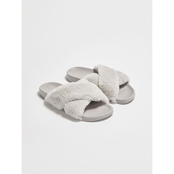 Çapraz Bantlı Tüylü Kadın Terlik