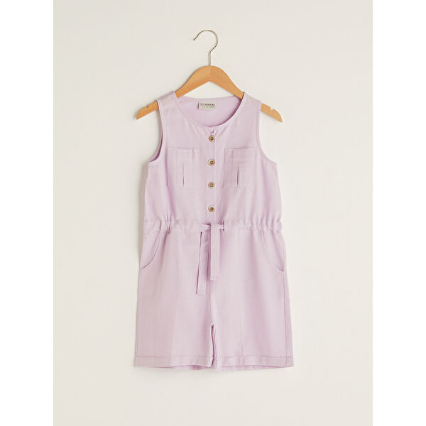 Bisiklet Yaka Basic Düğme Detaylı Poplin Kız Çocuk Tulum Bisiklet Yaka Basic Düğme Detaylı Poplin Kız Çocuk Tulum