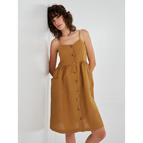 XSIDE Askılı Cep Detaylı Önden Düğmeli Kadın Elbise