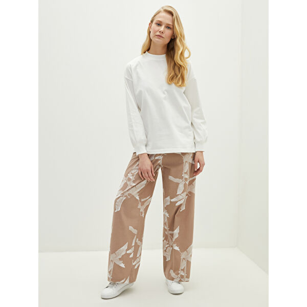 MODEST Beli Lastikli Desenli Comfort Fit Pamuklu Kadın Palazzo Pantolon