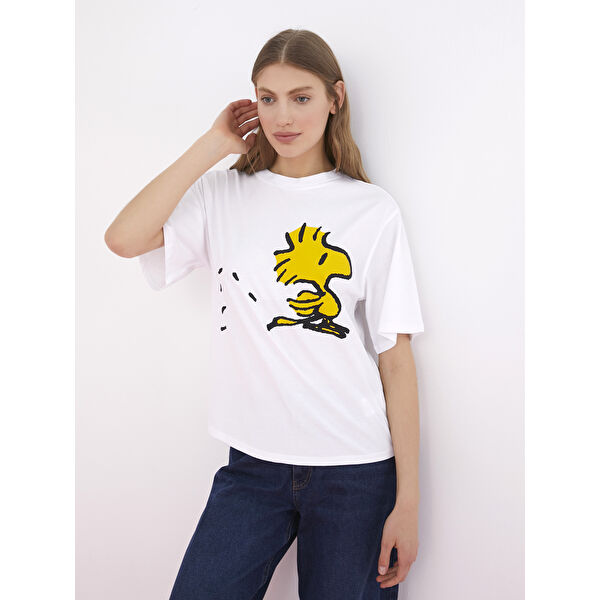 LCW LIMITED Bisiklet Yaka Woodstock Baskılı Kısa Kollu Pamuklu Kadın Tişört