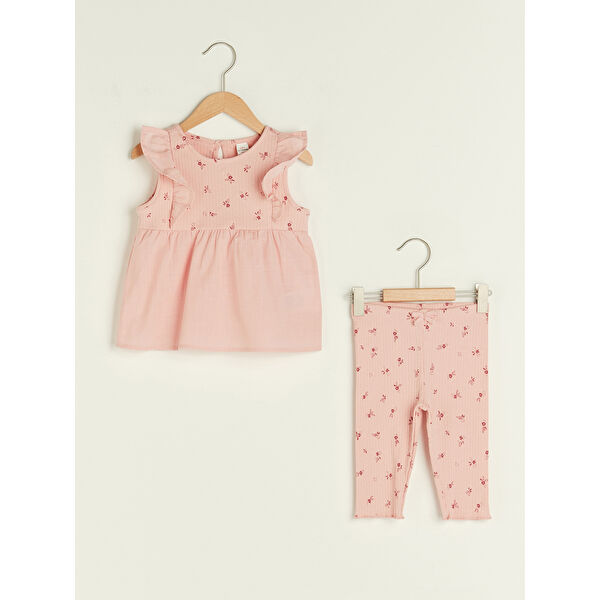 Bisiklet Yaka Desenli Kız Bebek Bluz ve Pantolon 2'li Takım