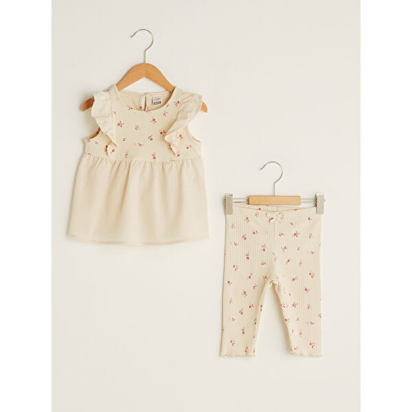 Bisiklet Yaka Desenli Kız Bebek Bluz ve Pantolon 2'li Takım