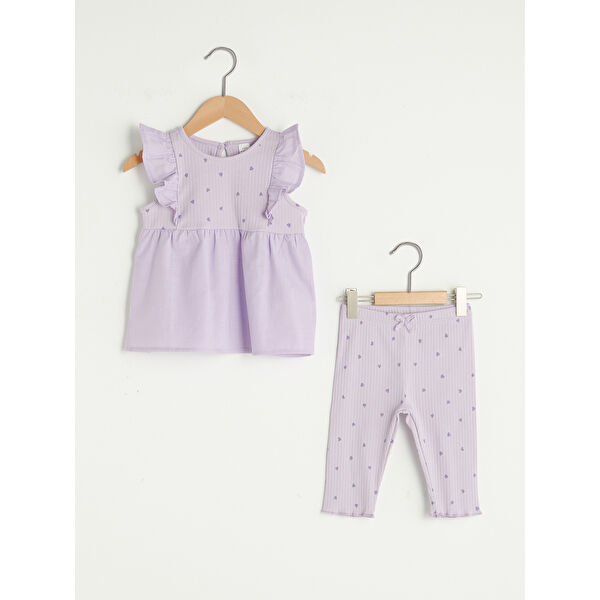 Bisiklet Yaka Desenli Kız Bebek Bluz ve Pantolon 2'li Takım