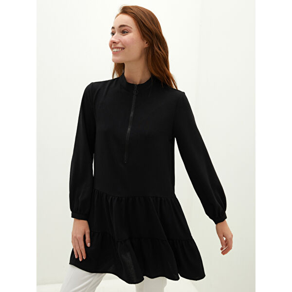 MODEST Hakim Yaka Düz Uzun Kollu Medine İpeği Kumaş Kadın Tunik