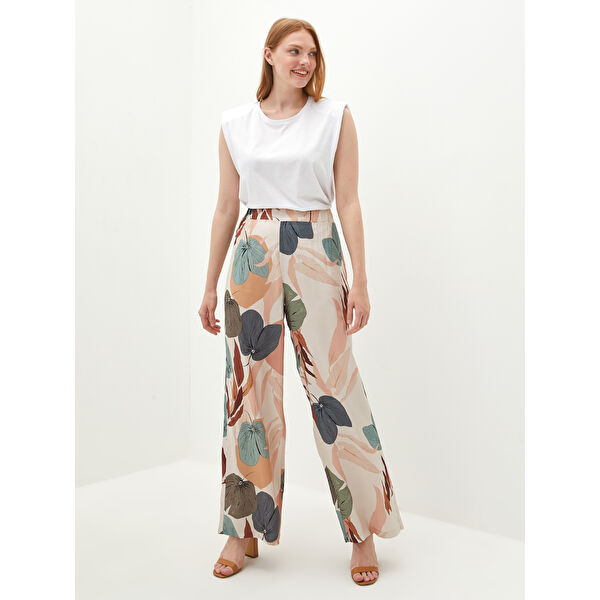 LCW BASIC Beli Lastikli Desenli Viskon Kadın Pantolon