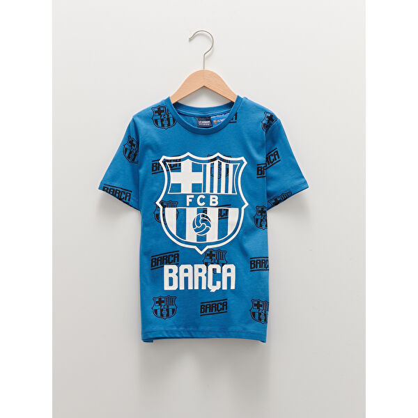 Bisiklet Yaka Barcelona Baskılı Kısa Kollu Erkek Çocuk Tişört
