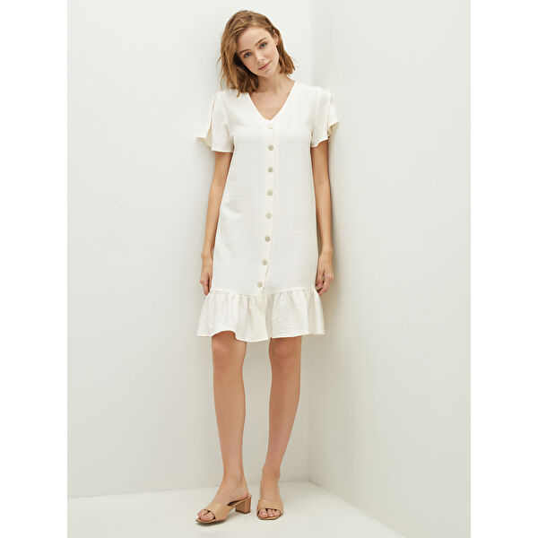 LCW VISION V Yaka Düğme Detaylı Kısa Kollu Kadın Elbise LCW VISION V Yaka Düğme Detaylı Kısa Kollu Kadın Elbise