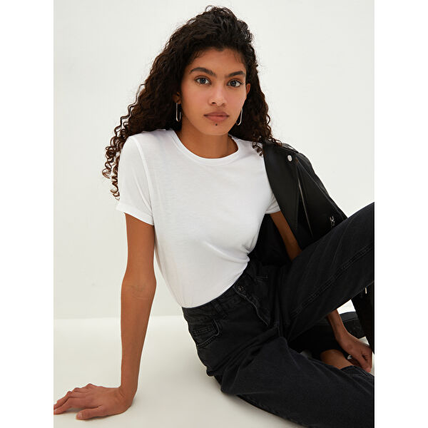 LCW CASUAL Bisiklet Yaka Düz Kaşkorse Kumaş Kadın Bluz