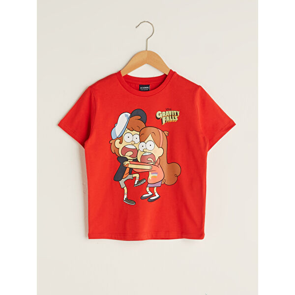 Bisiklet Yaka Esrarengiz Kasaba Baskılı Kısa Kollu Pamuklu Erkek Çocuk Tişört