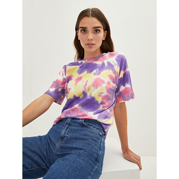LCW CASUAL Bisiklet Yaka Batik Desenli Kısa Kollu Pamuklu Kadın Tişört LCW CASUAL Bisiklet Yaka Batik Desenli Kısa Kollu Pamuklu Kadın Tişört