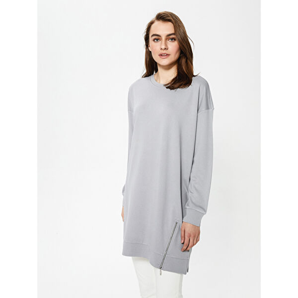 LCW CLASSIC Bisiklet Yaka Düz Fermuar Detaylı Uzun Kollu Kadın Tunik