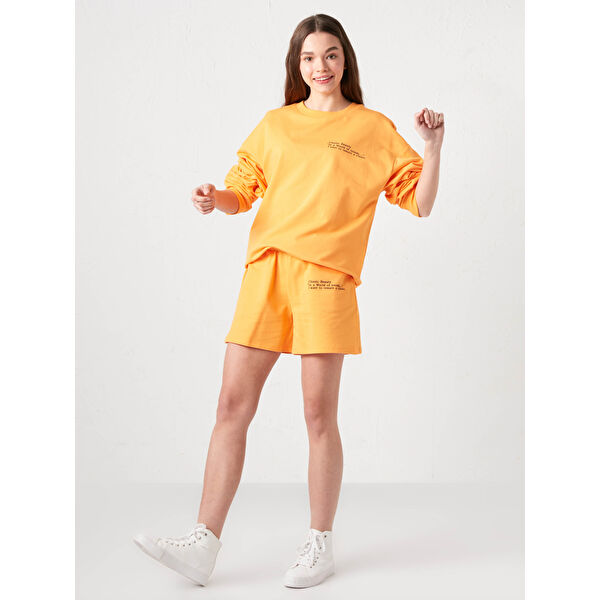 LCW CASUAL Beli Lastikli Slogan Baskılı Kadın Şort