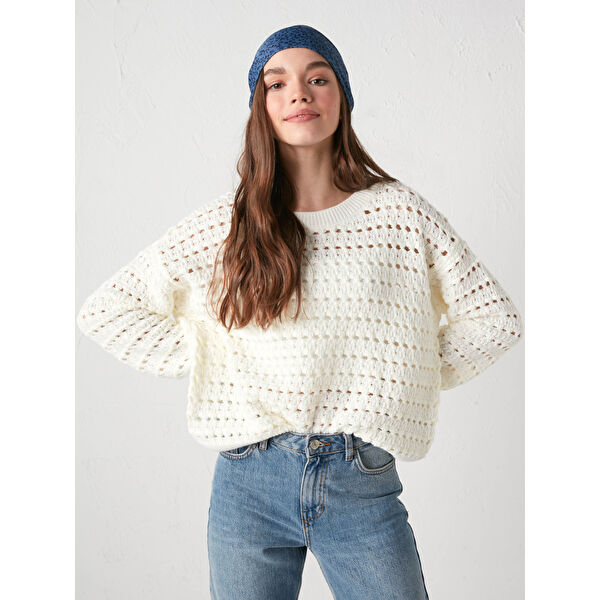 LCW CASUAL Bisiklet Yaka Kendinden Desenli Uzun Kollu Kadın Triko Kazak