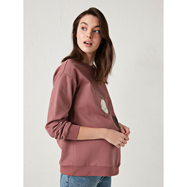 Bisiklet Yaka Baskılı Uzun Kollu Hamile Sweatshirt