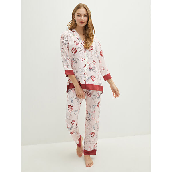 LCW DREAM Gömlek Yaka Çiçek Desenli Uzun Kollu Vual Kumaş Kadın Pijama Takımı LCW DREAM Gömlek Yaka Çiçek Desenli Uzun Kollu Vual Kumaş Kadın Pijama Takımı